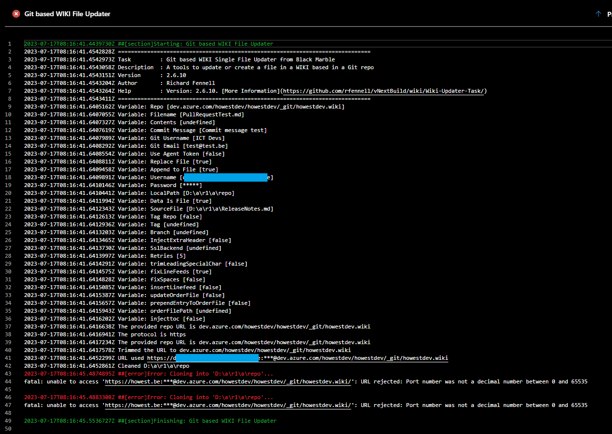 WIKI Updater Tasks in a Release Pipeline: URL rejected: Port number was not a decimal number ...