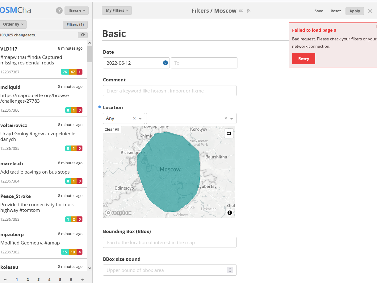 Error showing bbox changeset list · Issue #624 · OSMCha/osmcha-frontend · GitHub