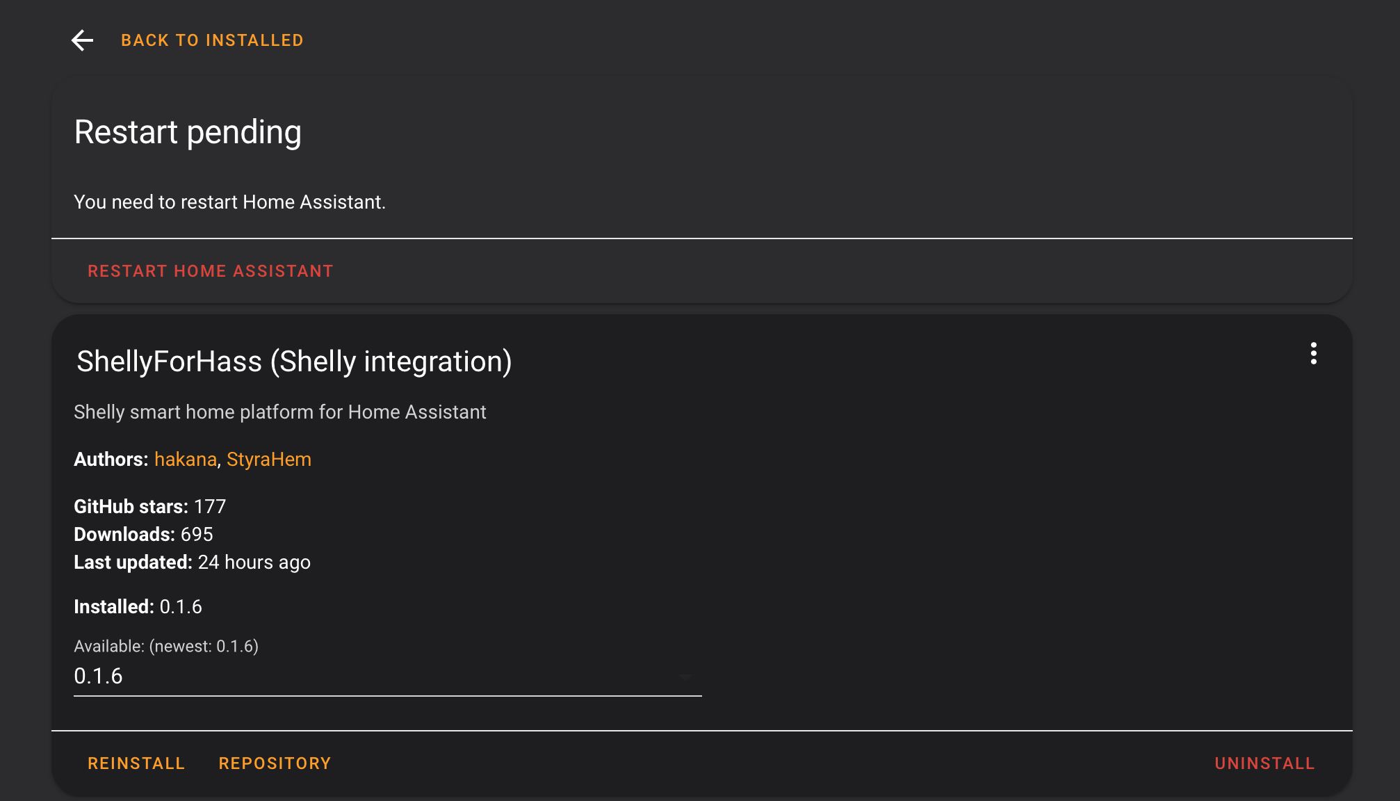 problem upgrading to ShellyForHass using HACS · Issue #953 · hacs/integration · GitHub