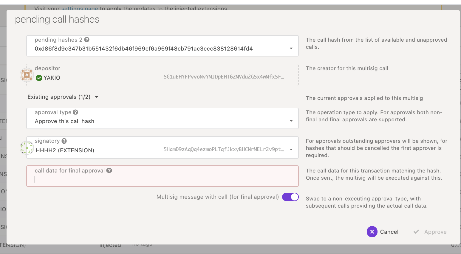在无法获取到call data 的时候，需要让用户来手动填写call data，用于获取交易参数 · Issue #61 · subscan-explorer/subscan-multisig ...
