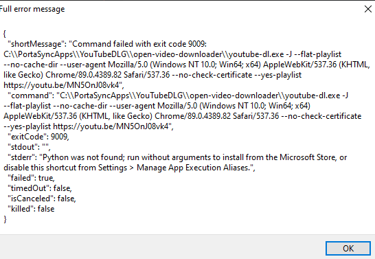 2.3.0 Portable Various Errors - Missing Stuff, python, ffmpeg, youtube ...