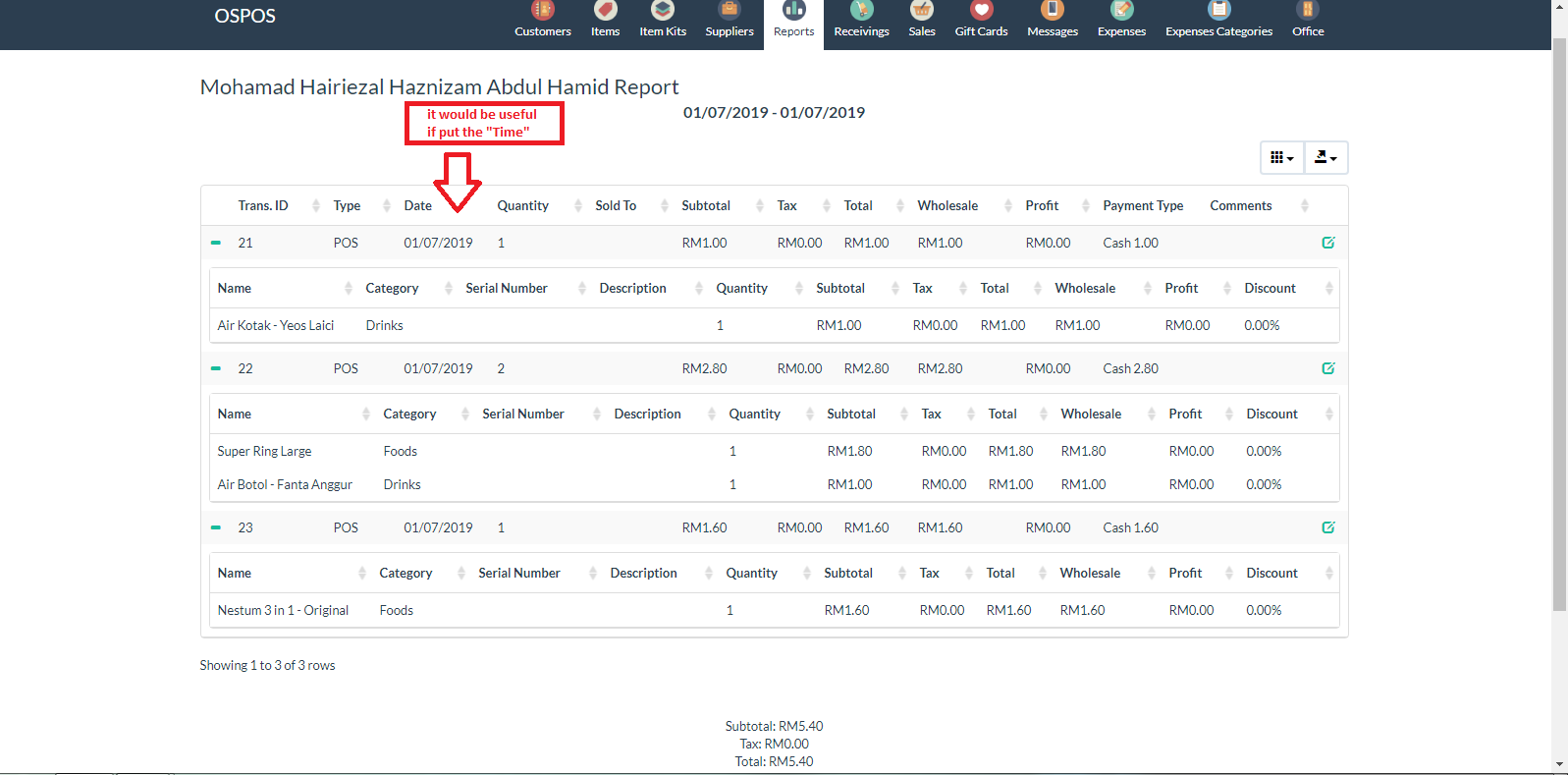 request timestamp to the report section · Issue #2303 · opensourcepos/opensourcepos · GitHub
