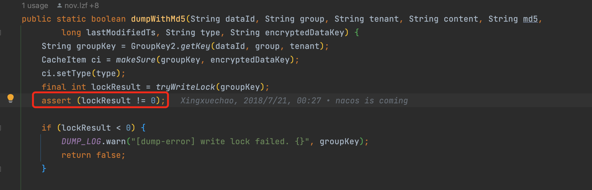 Remove invalid assertion in com.alibaba.nacos.config.server.service.ConfigCacheService# ...