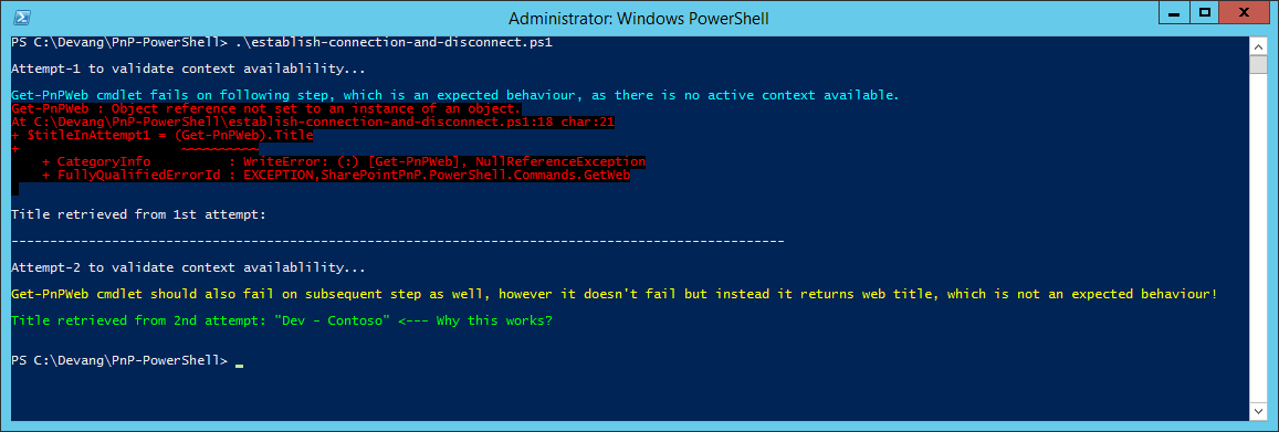 Disconnect-PnPOnline cmdlet when used with -Connection parameter doesn't work as expected ...