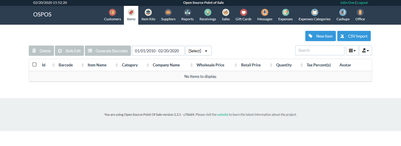 Newly added items not displaying · Issue #2734 · opensourcepos/opensourcepos · GitHub