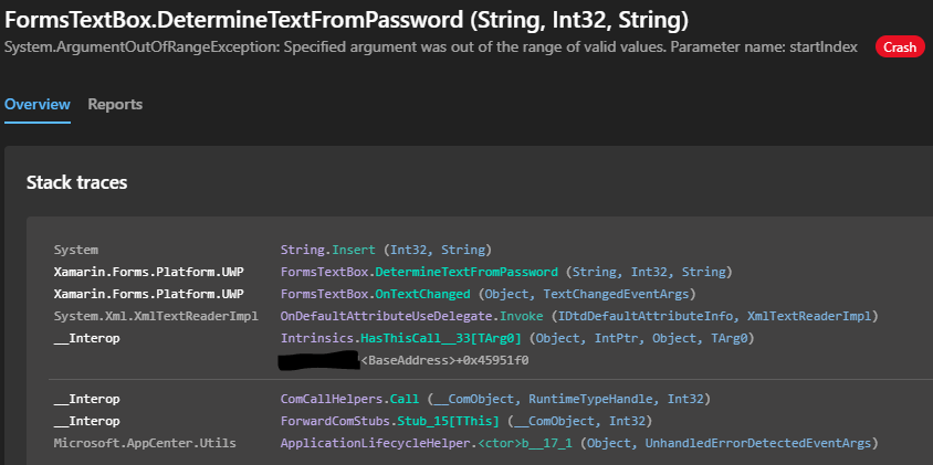 [Bug] Crash caused by using password EntryBox · Issue #12078 · xamarin/Xamarin.Forms · GitHub