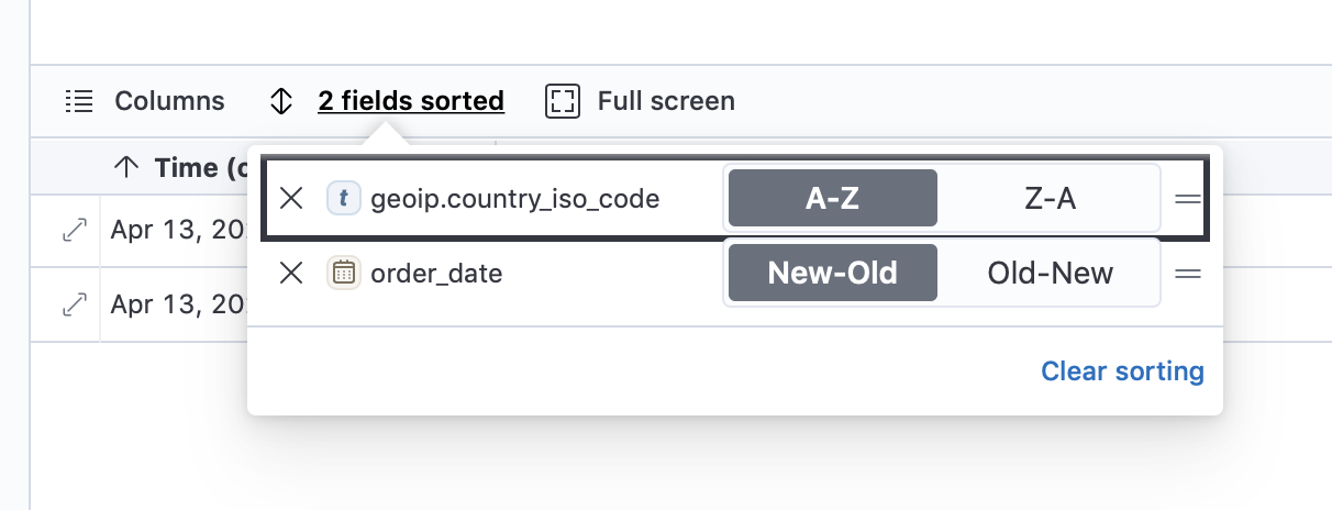 7.8 版本中，默认会按日期字段排序，然后按其他字段排序 · Issue #96919 · elastic/kibana · GitHub