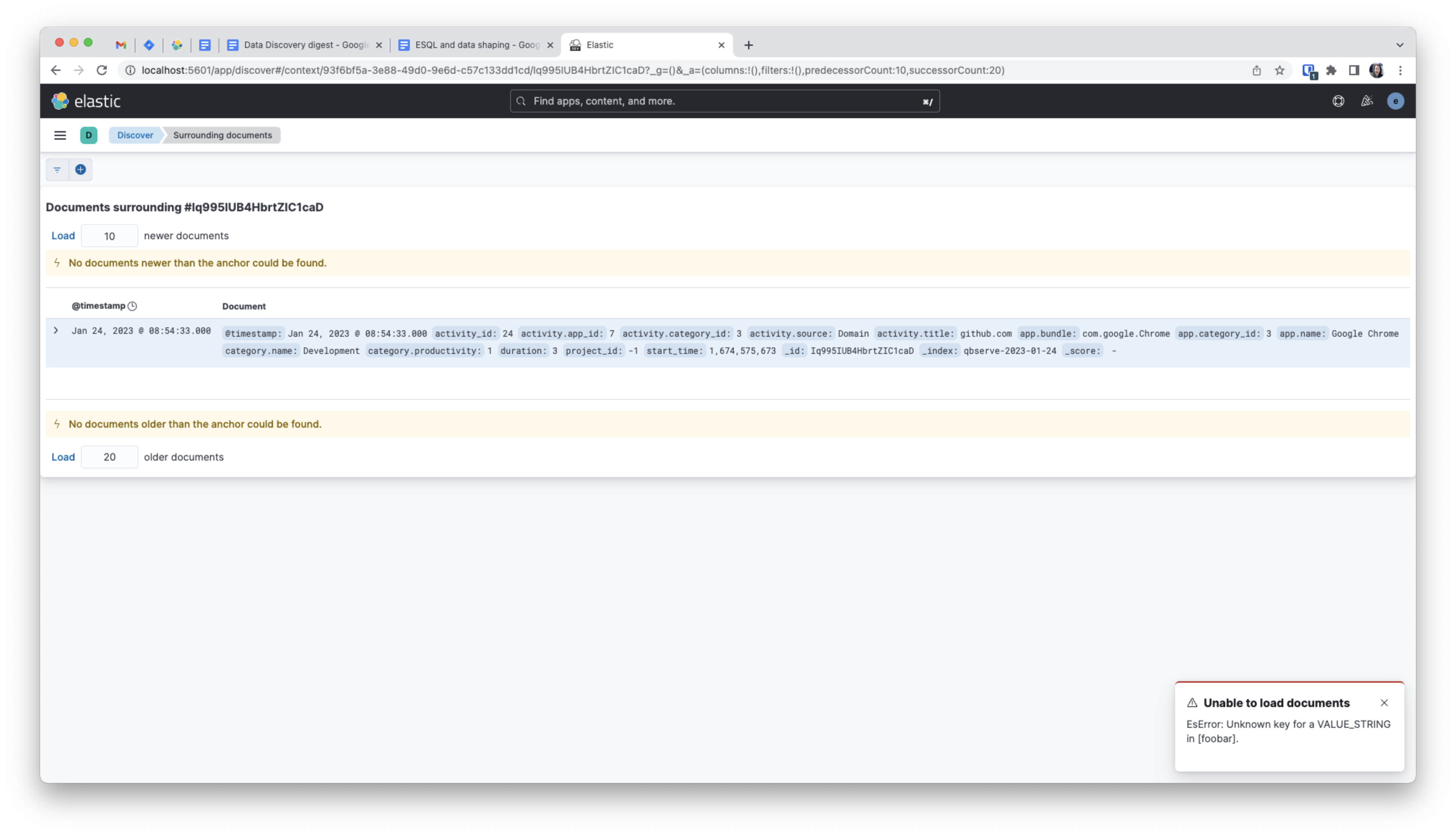 [discover] Inline Toast Error Messages In Surrounding Documents · Issue 150154 · Elastic Kibana
