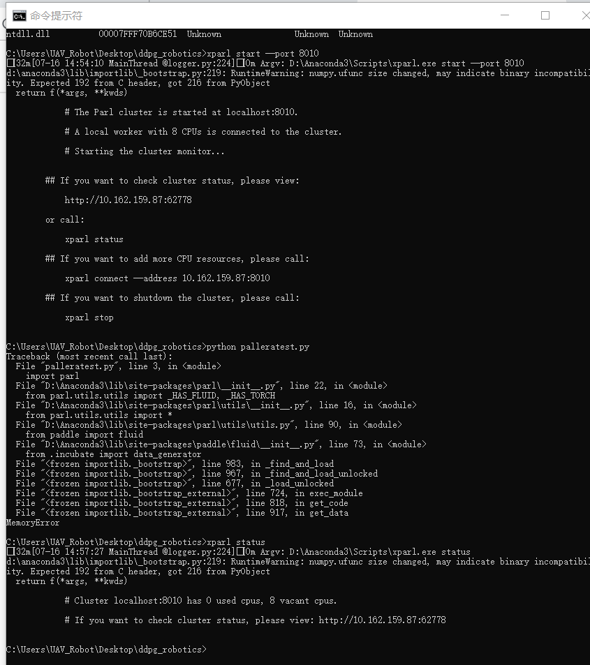 尝试parl的并行运算，但是无法运行例程 · Issue #350 · PaddlePaddle/PARL · GitHub