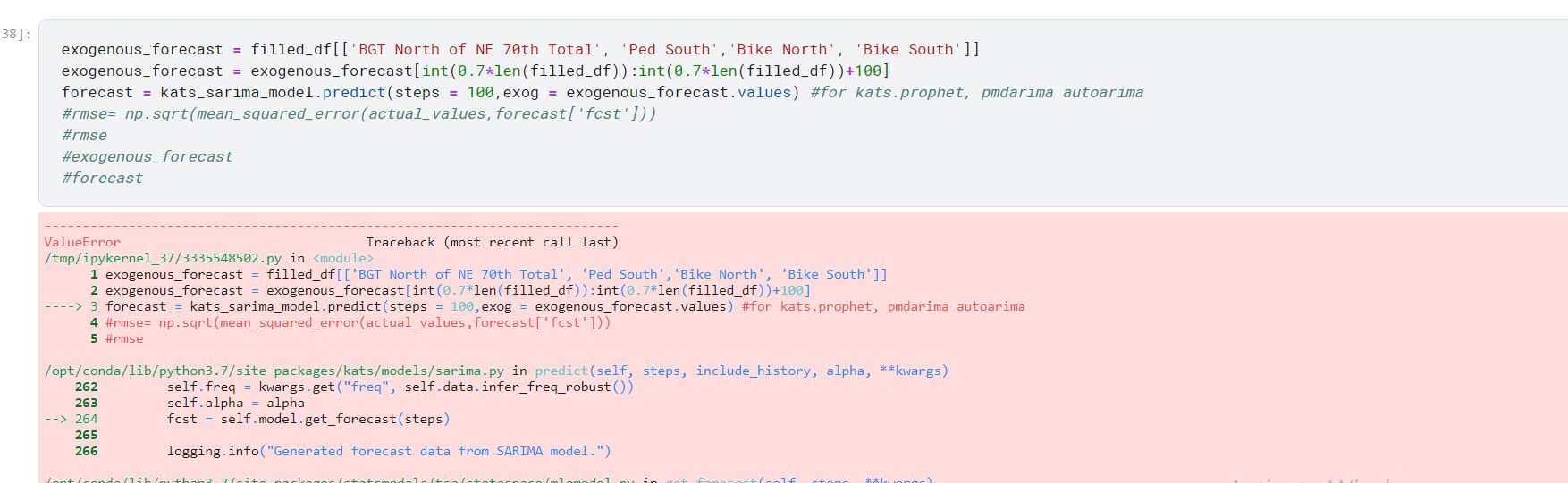 Unable to fit the SARIMA model for multivariate dataset, despite providing exogenous regressors ...