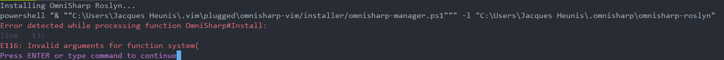 Omnisharpinstall Fails With Failed Inside Powershell · Issue 491 · Omnisharpomnisharp Vim