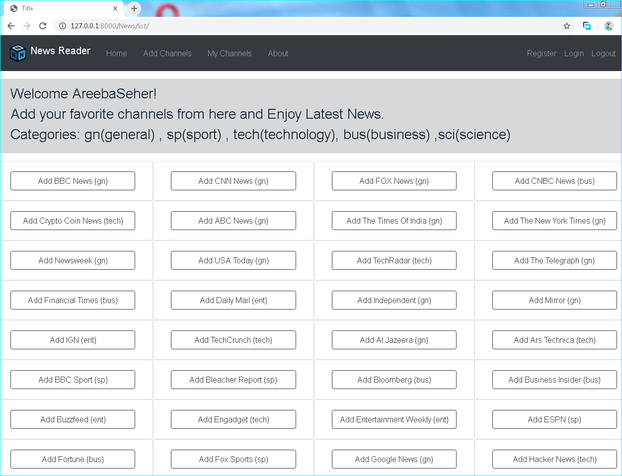Github Areeba Seher04python Django Web Newsreader Newsreader Is An Application Created With