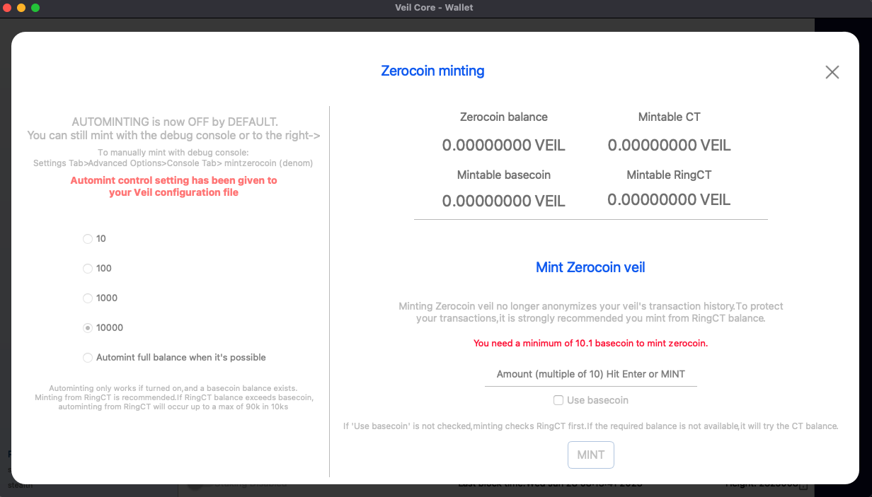 Further enhancement of the Zerocoin minting screen or page, following the merge of the ...