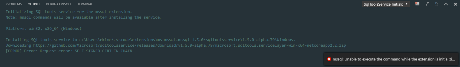 150 Installconnect Problems · Issue 1201 · Microsoftvscode Mssql · Github