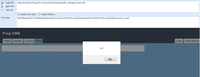 The FrogCMS 0.9.5 has xss in http://localhost/FrogCMS-master/admin/?/plugin/file_manager/create ...