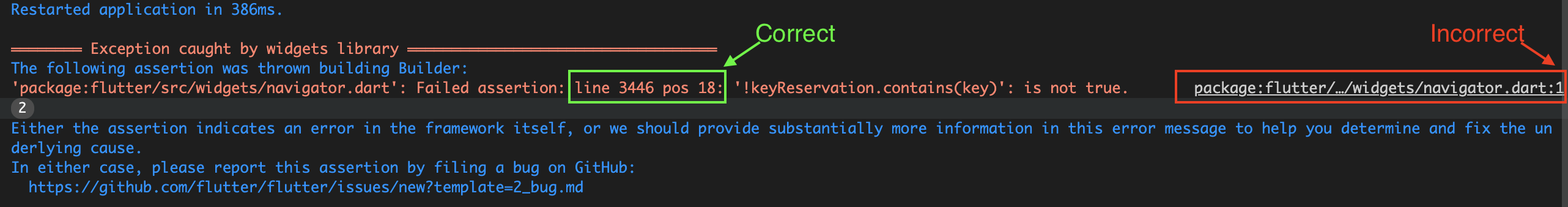 Stacktrace hyperlink to file contains incorrect line number for assertion failures · Issue #3759 ...