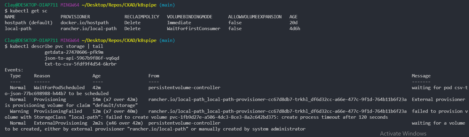 Unable To Build K8spipe In Local Cluster Waiting For A Volume To Be Created Either By External 