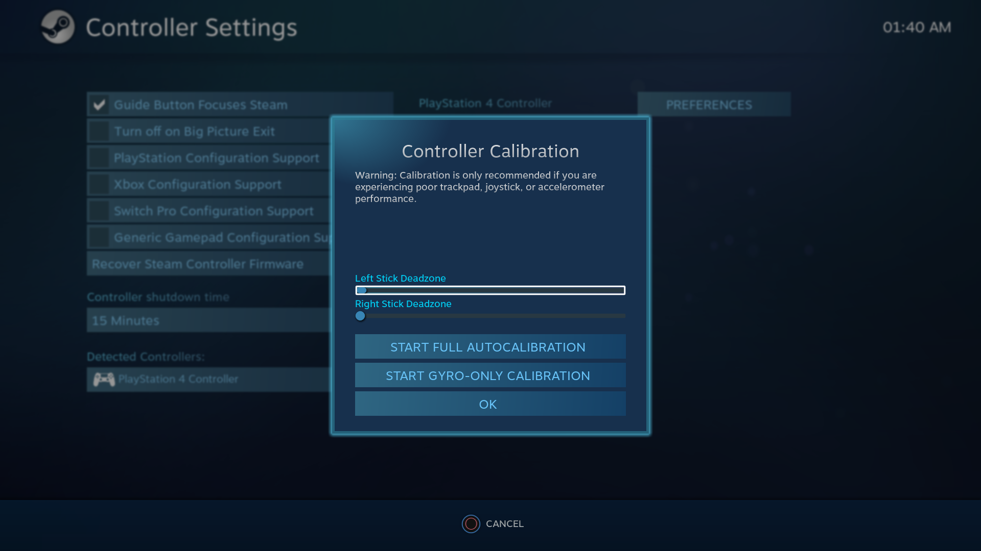 Feature request::Built-in calibration for gamepad analog sticks within ...