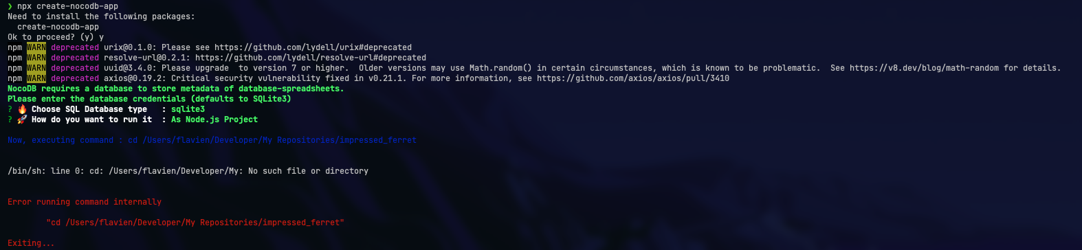 Create Nocodb App Fail When Used From A Path Containing A Space · Issue 747 · Nocodb Nocodb
