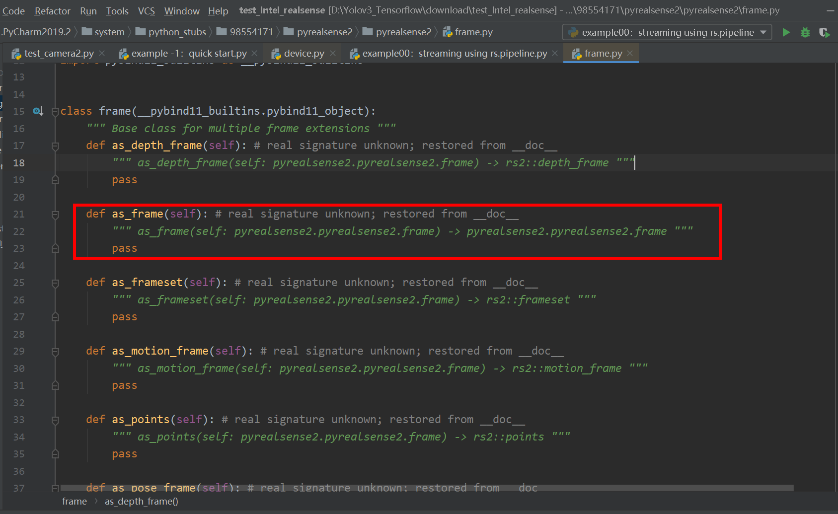 What is the role of the as_frame() function in pyrealsense? · Issue ...