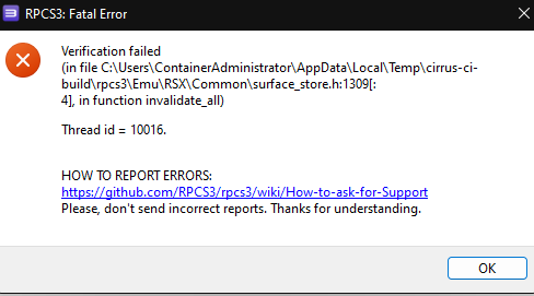 F {RSX [0x0372ca0]} SIG: Thread terminated due to fatal error: Verification failed LBP3 ...
