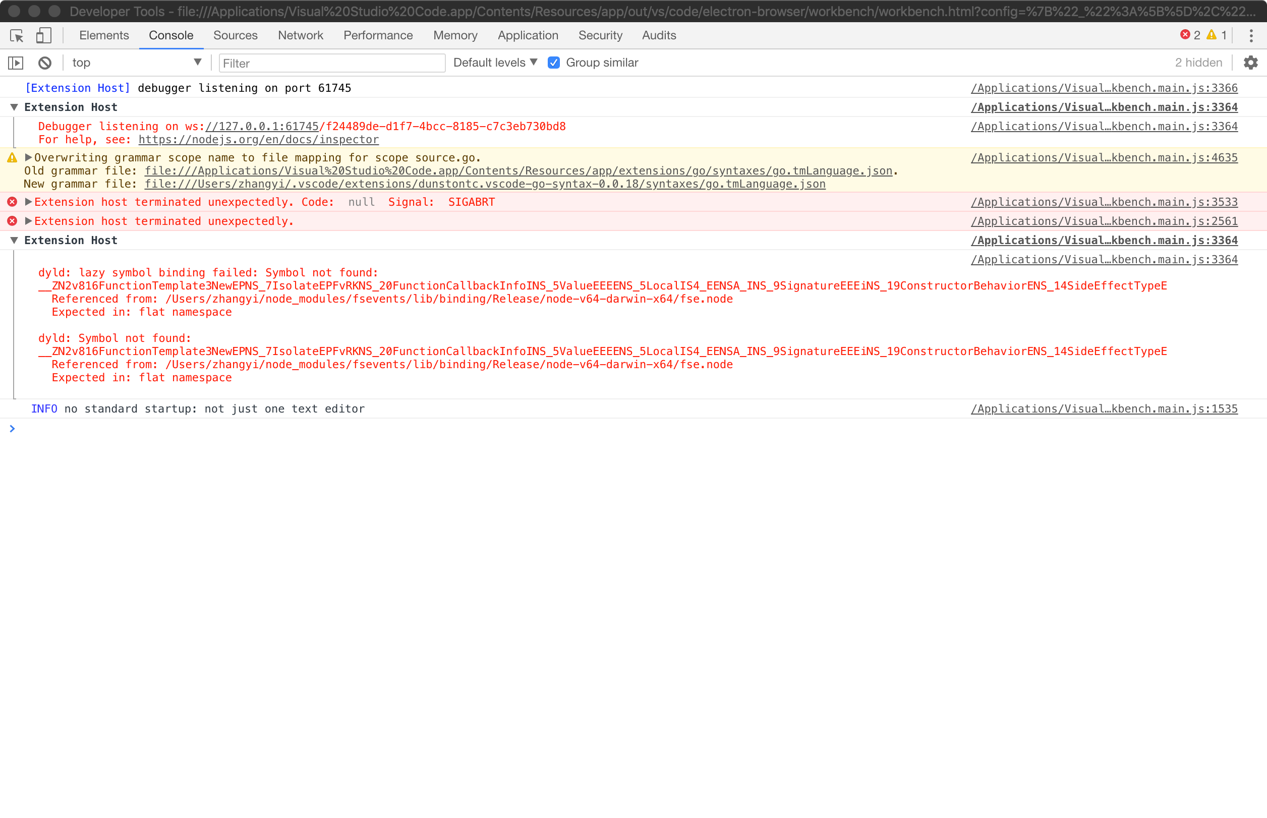 Version 1.31 starts extension host but terminates unexpectedly, as a ...