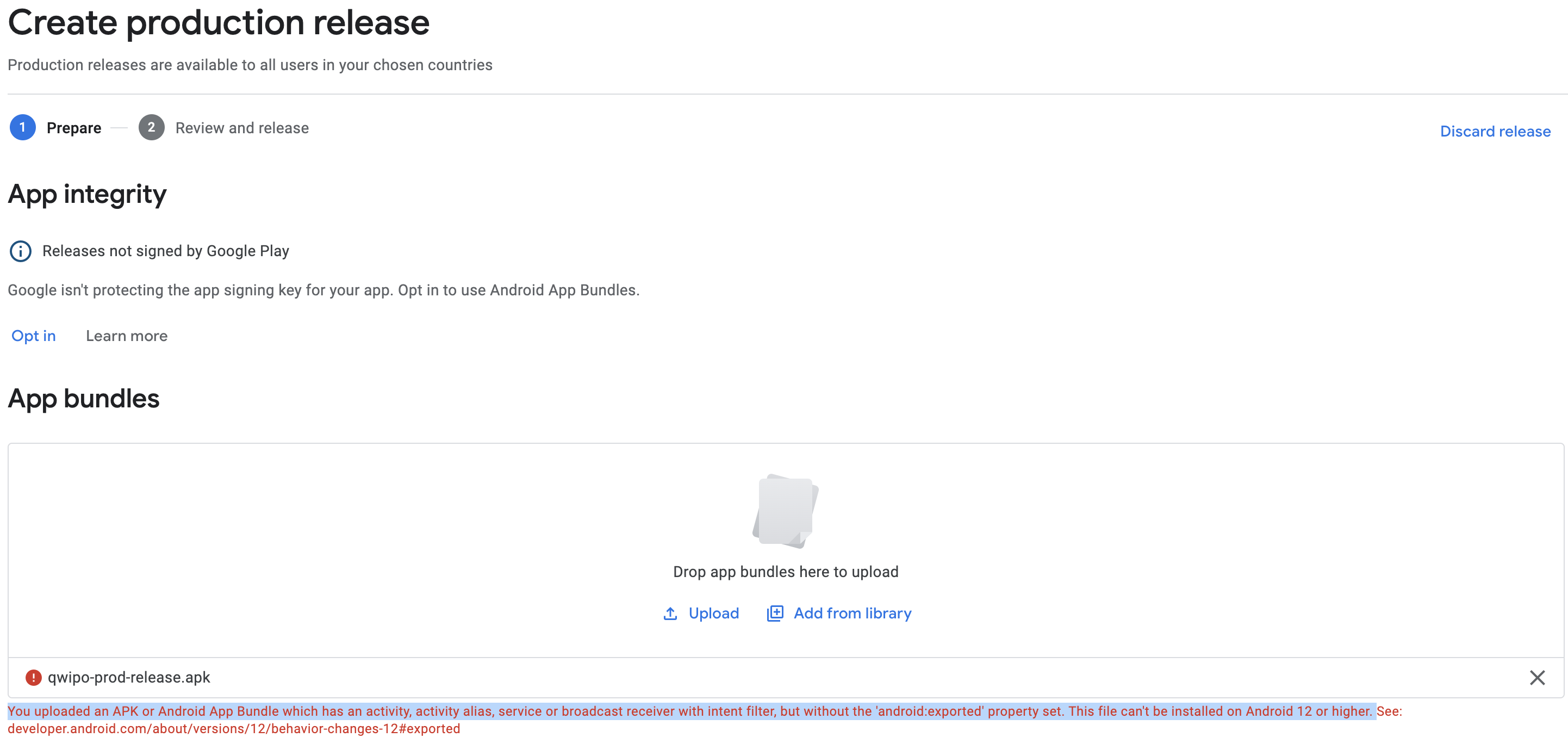 Android 12 android:exported issue not able to upload to playstore · Issue #10099 · NativeScript ...