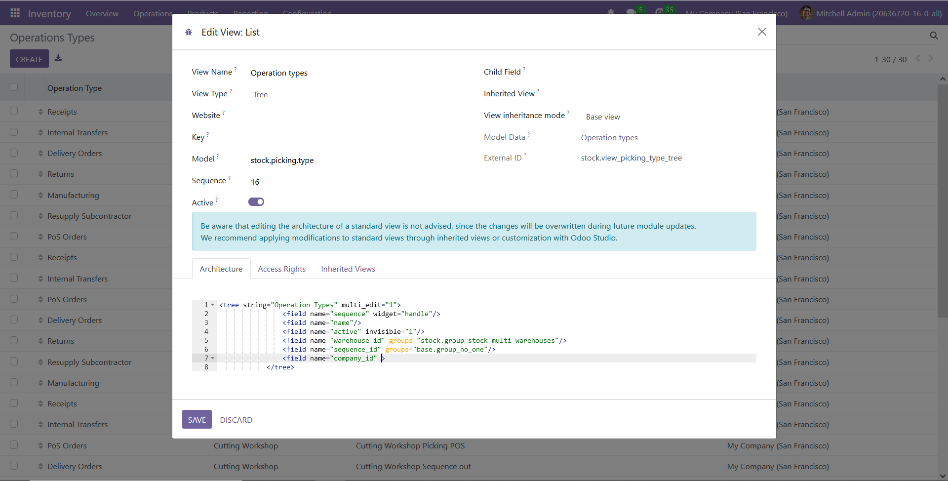[16.0] stock.view_picking_type_tree can not multi_edit="1" · Issue #104579 · odoo/odoo · GitHub