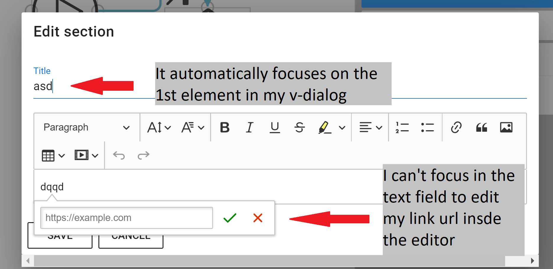 Bug Report V Dialog Regression Breakstinymce Inside Dialog · Issue 7608 · Vuetifyjsvuetify