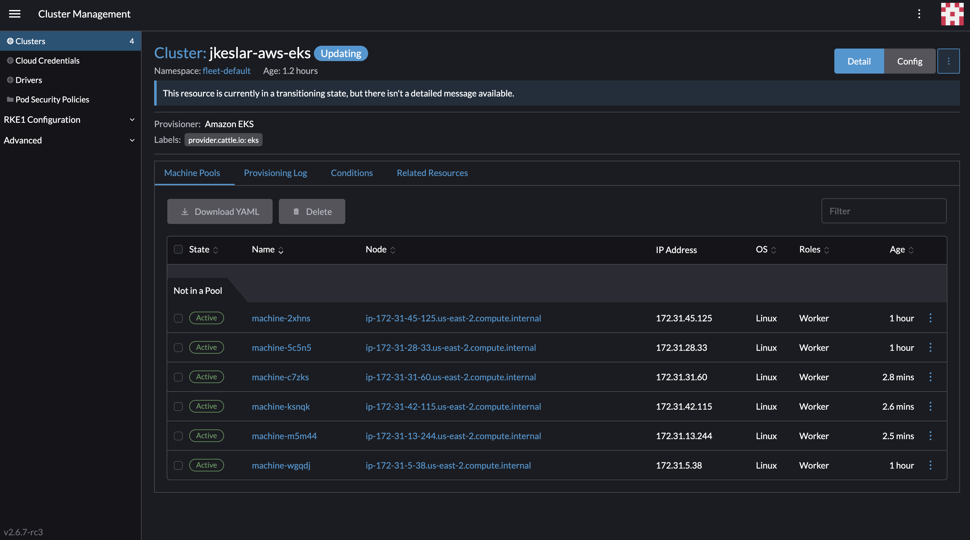 Unexpected behavior in downstream EKS cluster following rancher server upgrade to v2.6.7-rc3 ...
