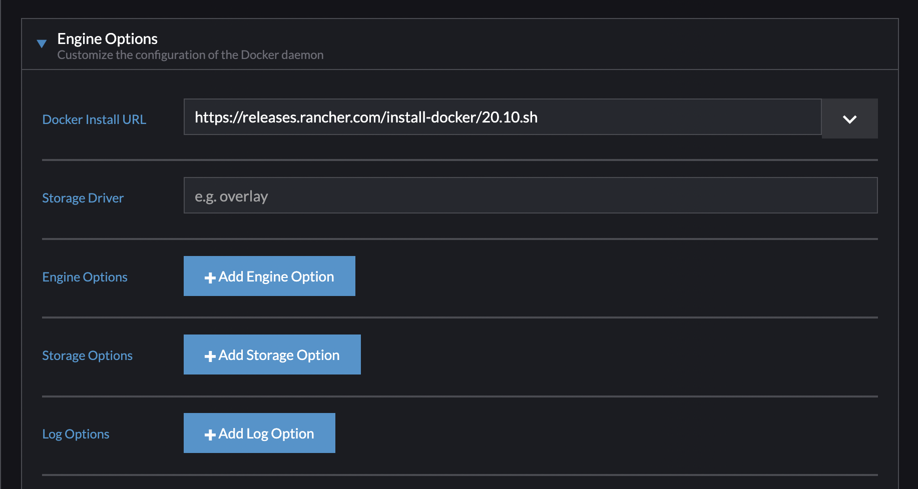 [Enhancement] Add Storage Options and Log Options fields to RKE1 Node Template Creation Modal ...