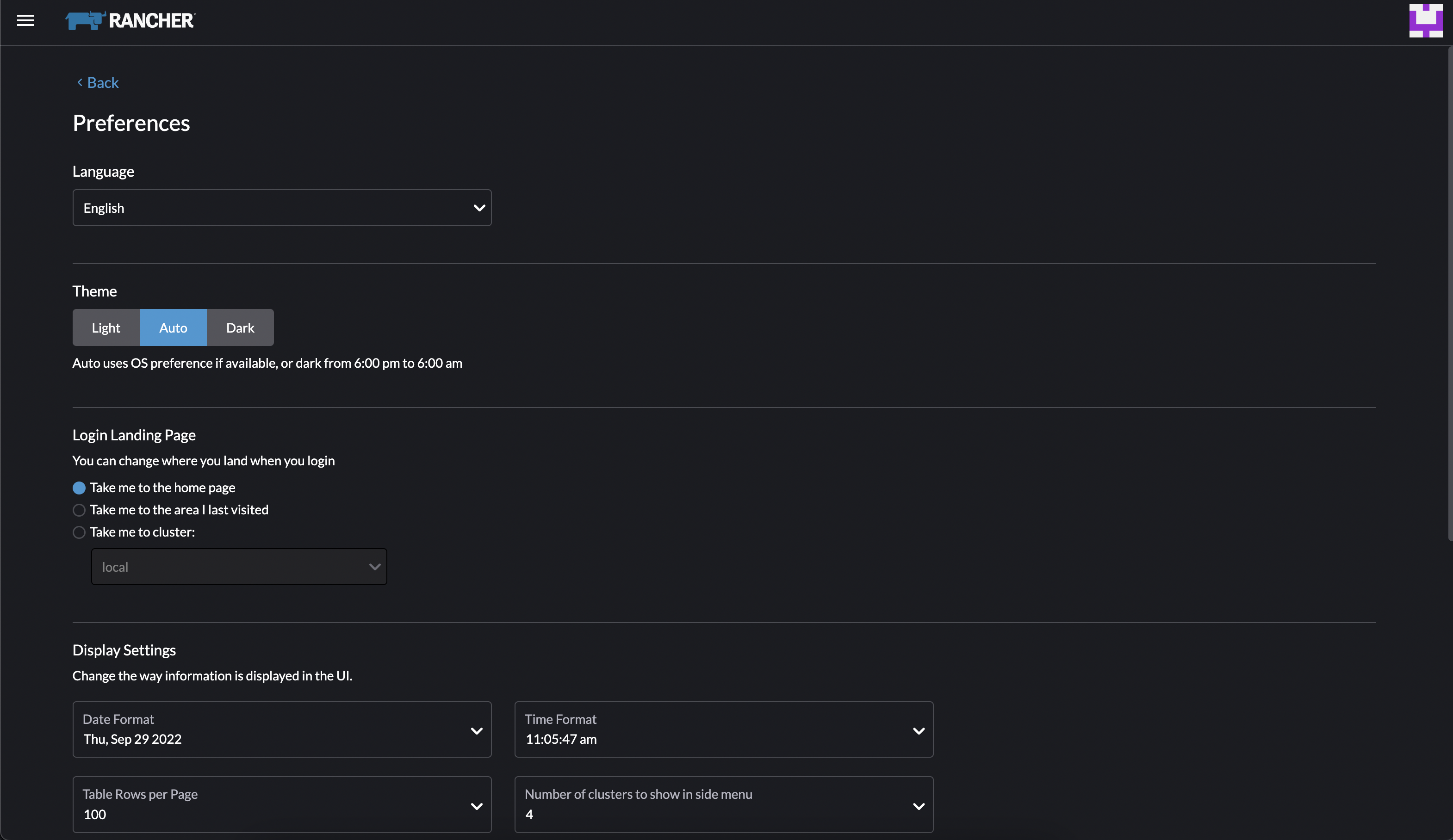 Move locale selector from slide-in to user preferences · Issue #6660 · rancher/dashboard · GitHub