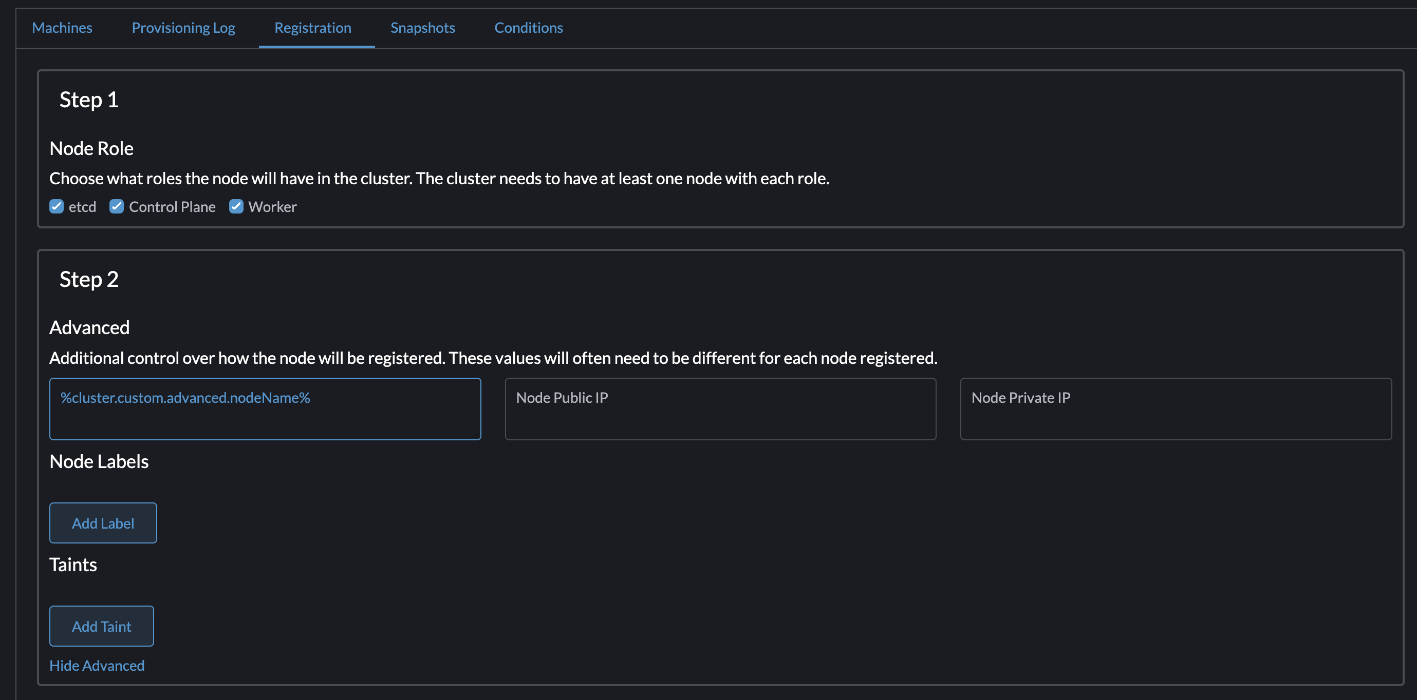 RKE2/K3s Custom cluster registration form has incorrect label for node name field, under ...