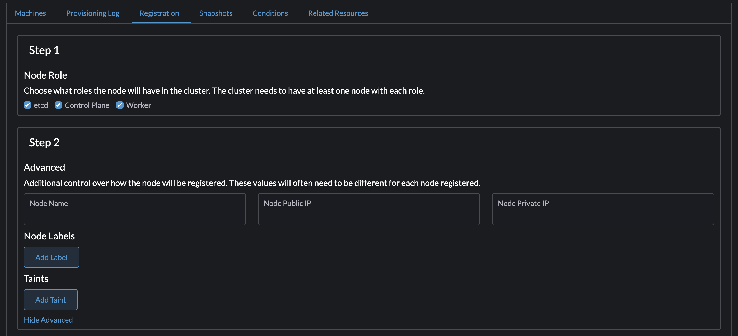 RKE2/K3s Custom cluster registration form has incorrect label for node name field, under ...