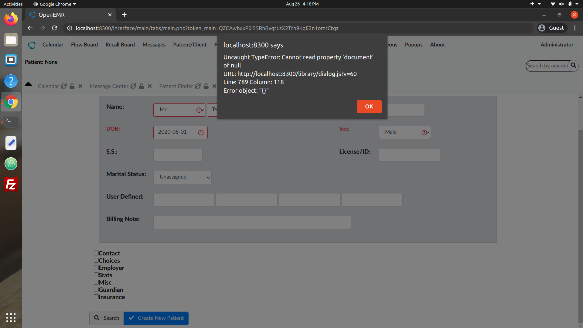 Bug When Creating a New Patient · Issue #3891 · openemr/openemr · GitHub