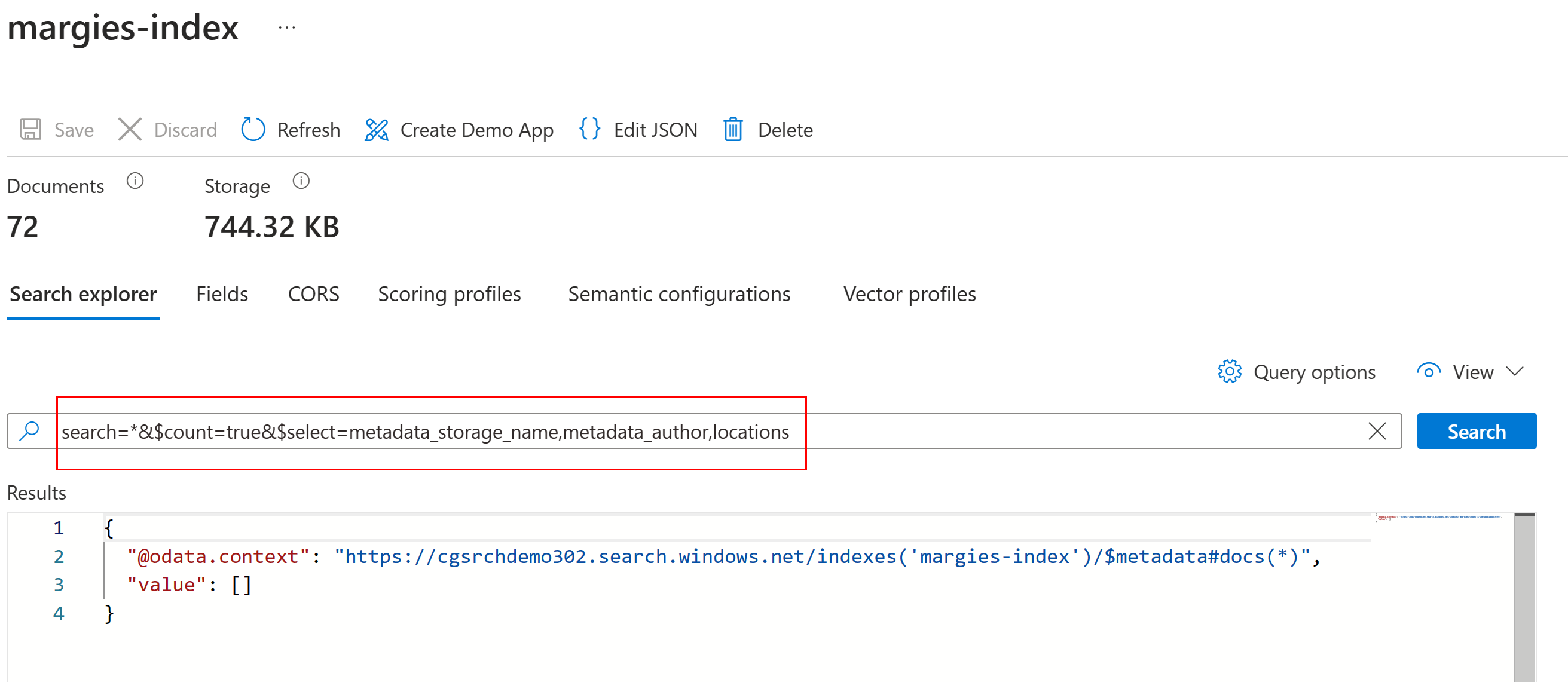 Lab 22 Create an Azure Cognitive Search solution Search Explorer bug ...