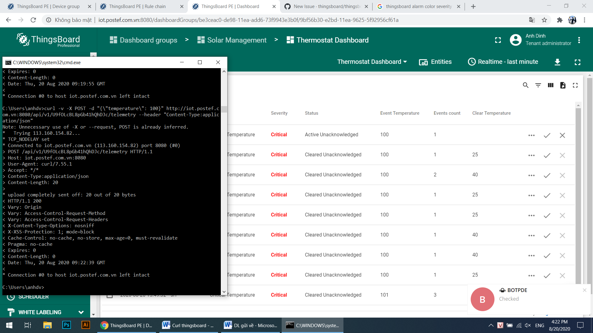 [Bug] Alarm widget cannot atuo update status, event... · Issue #3344 · thingsboard/thingsboard ...