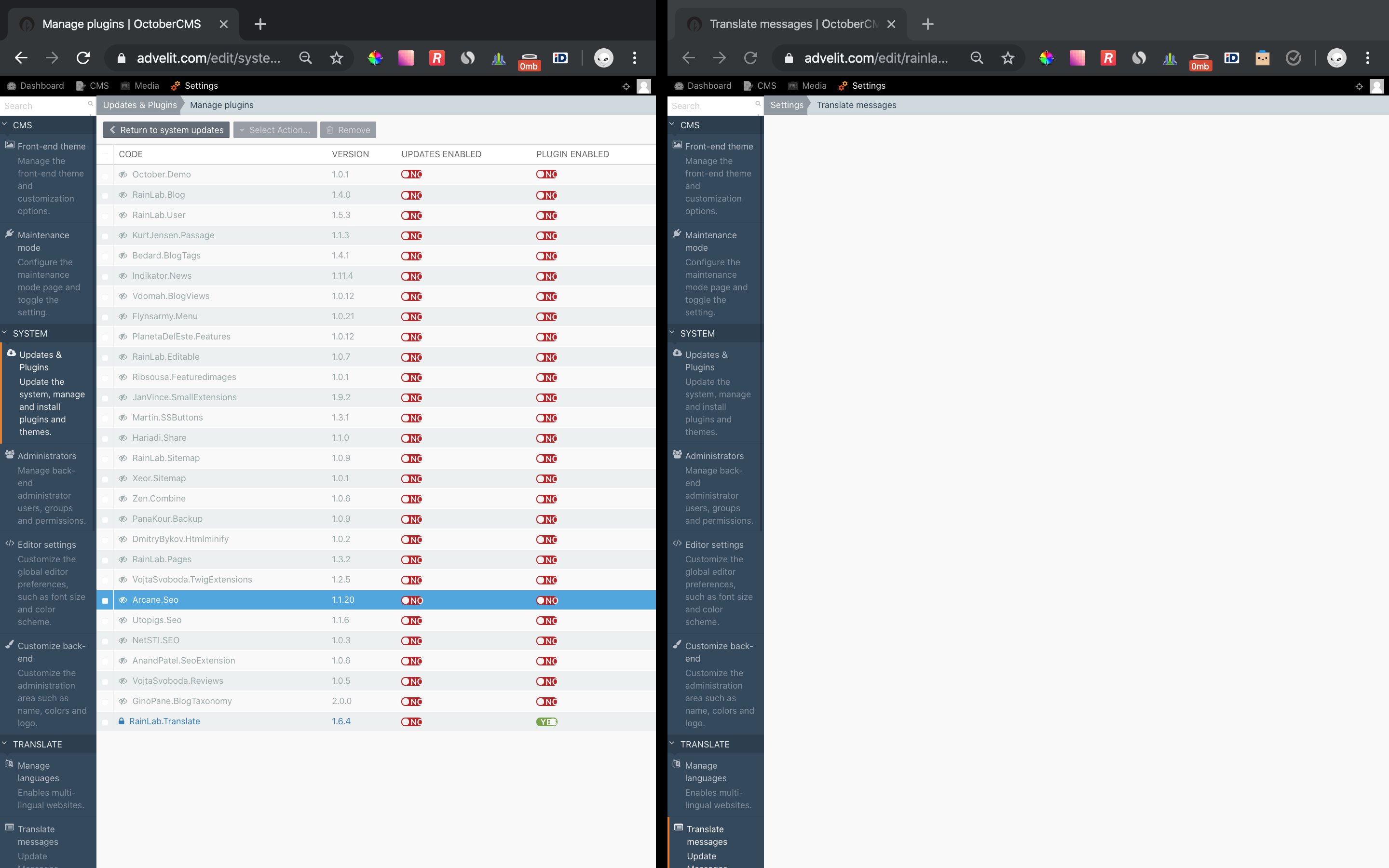 Translate plugin doesn't show message in "Update messages" section · Issue #536 · rainlab ...