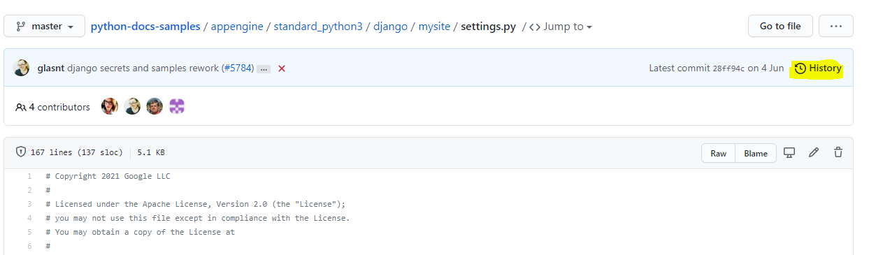 "django secrets and samples rework" Breaks Running Django on the App Engine standard environment ...