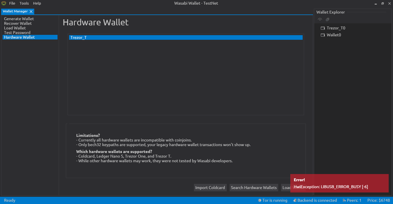 [v1.1.11] LIBUSB Error · Issue #3466 · WalletWasabi/WalletWasabi · GitHub