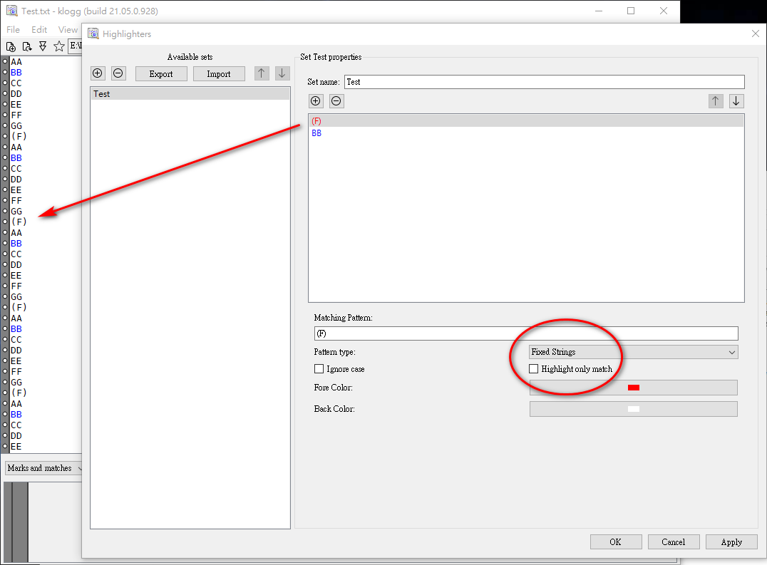 Highlight option "Fixed String" mode not work with parentheses on ver ...