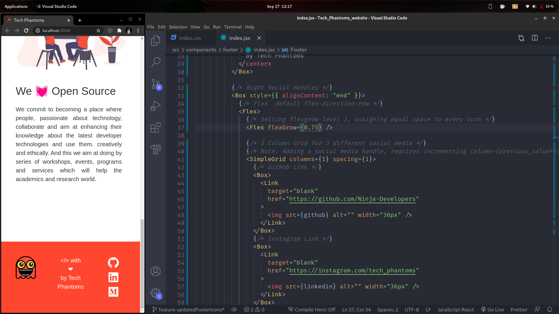 Fixing footer and its icons · Issue #48 · Tech-Phantoms/Tech-Phantoms · GitHub