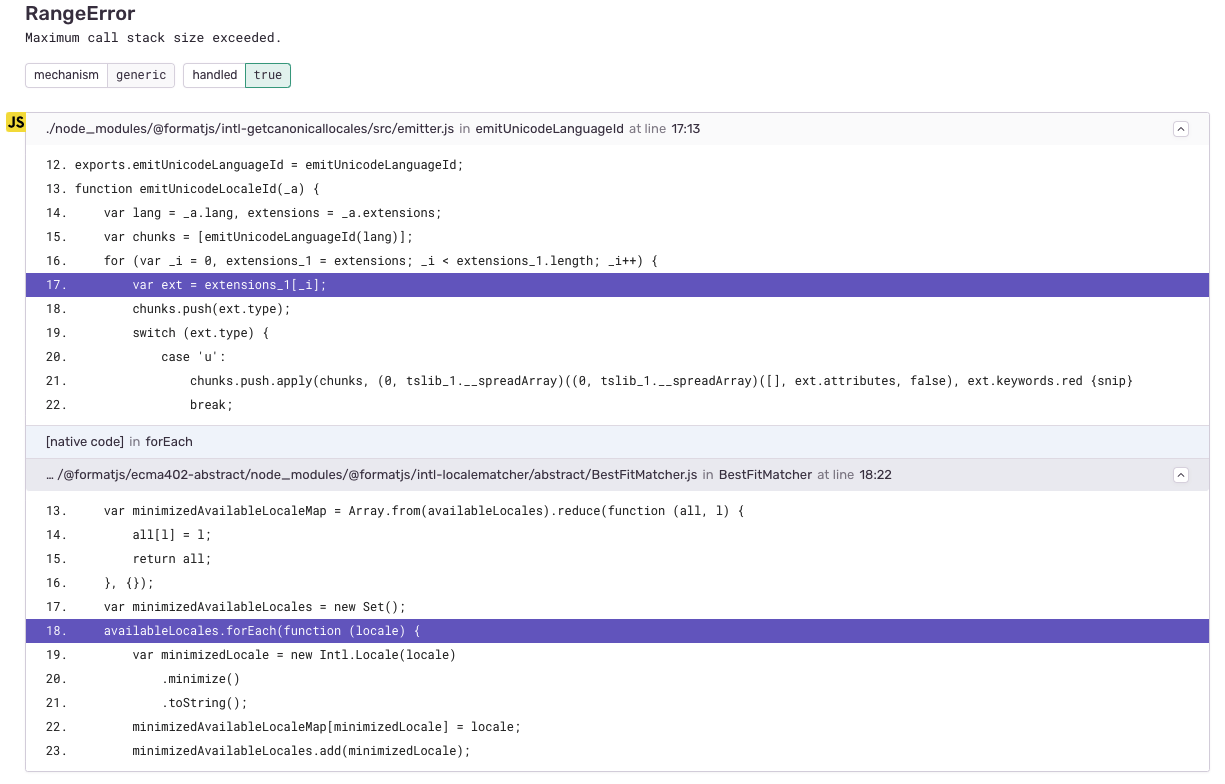 intl-numberformat: "RangeError: Maximum call stack size exceeded" exception for some Safari ...