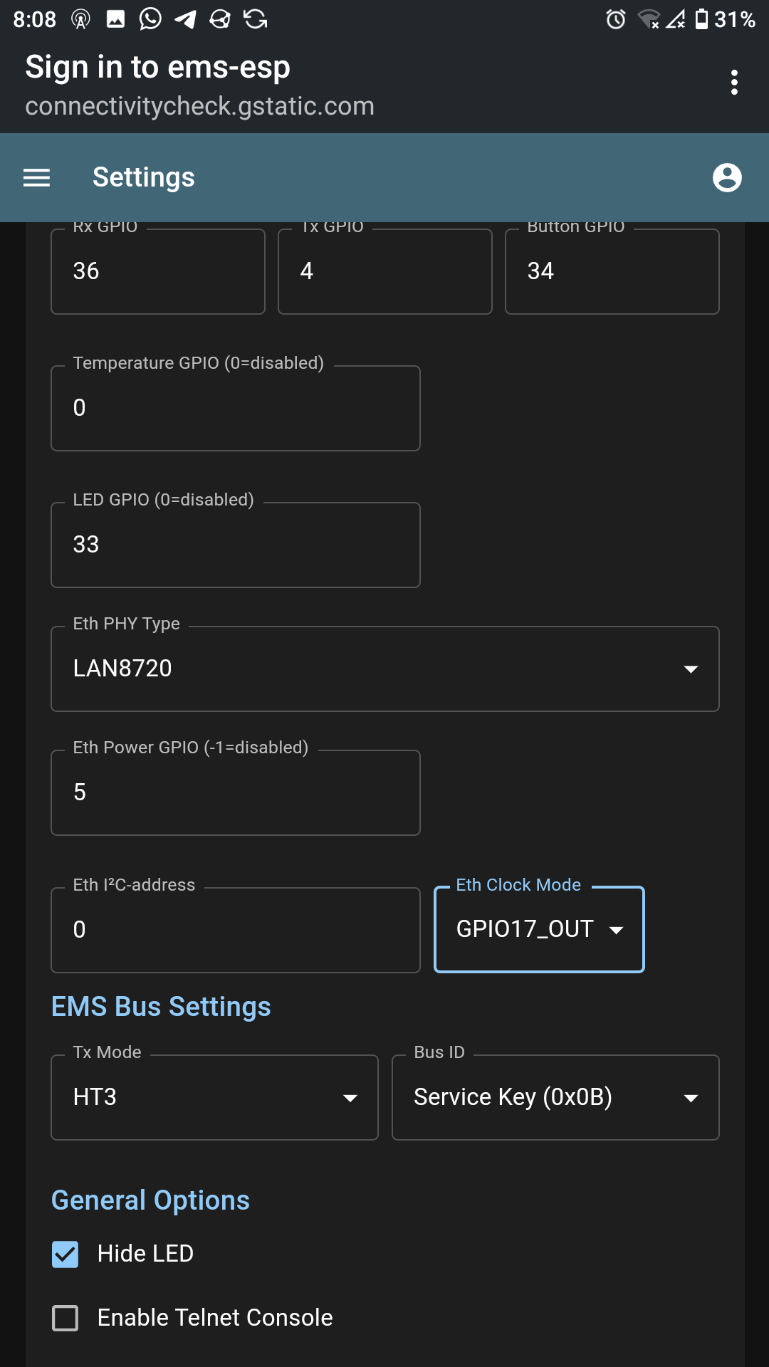 Ethernet Phy Settings for LAN8710 (e.g. Olimex ESP32-GATEWAY) · Issue #438 · emsesp/EMS-ESP32 ...