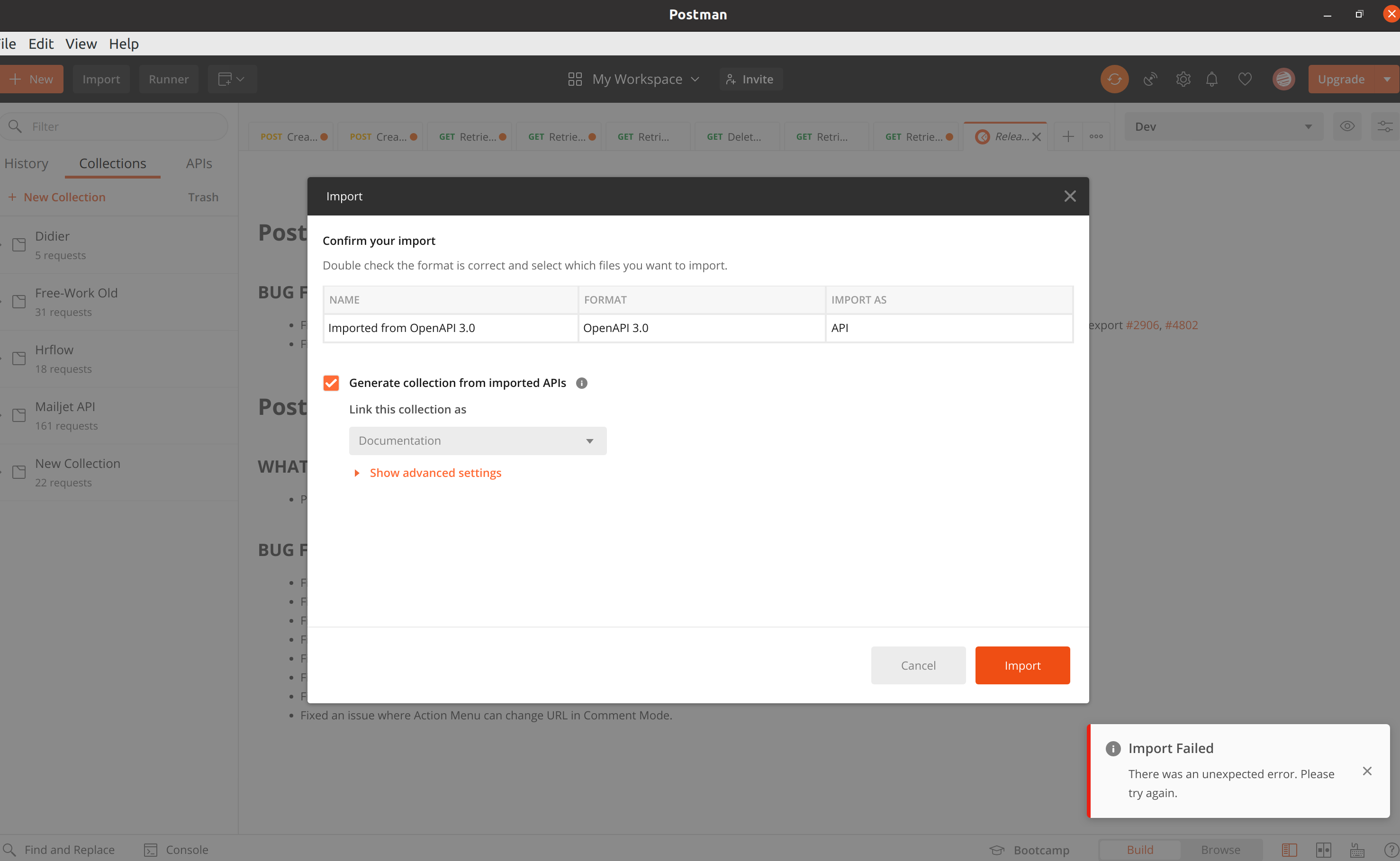 Import from OpenAPI URL failed · Issue #9436 · postmanlabs/postman-app-support · GitHub