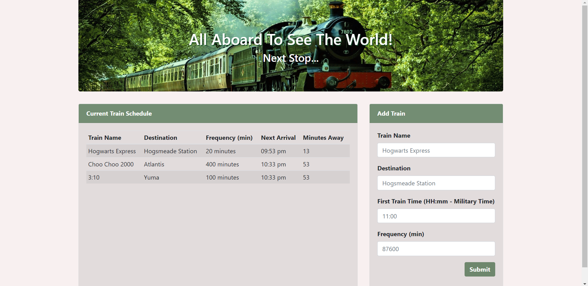 GitHub - Mosbycr/Train-Scheduler: Web application utilizes HTML, CSS, Bootstrap, jQuery, Ajax ...