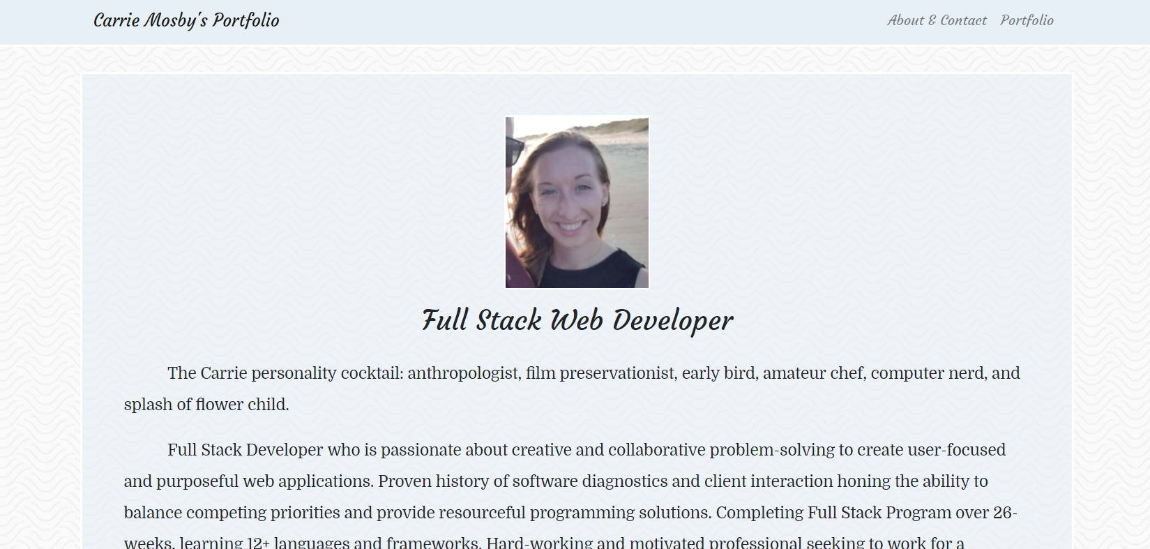 GitHub - Mosbycr/Carrie-Mosby-Portfolio: Portfolio using HTML, Bootstrap CSS