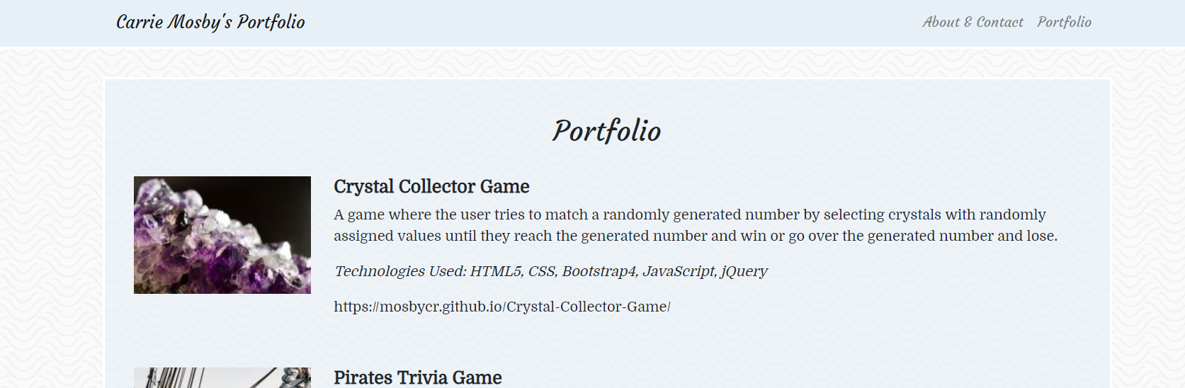 GitHub - Mosbycr/Carrie-Mosby-Portfolio: Portfolio using HTML, Bootstrap CSS