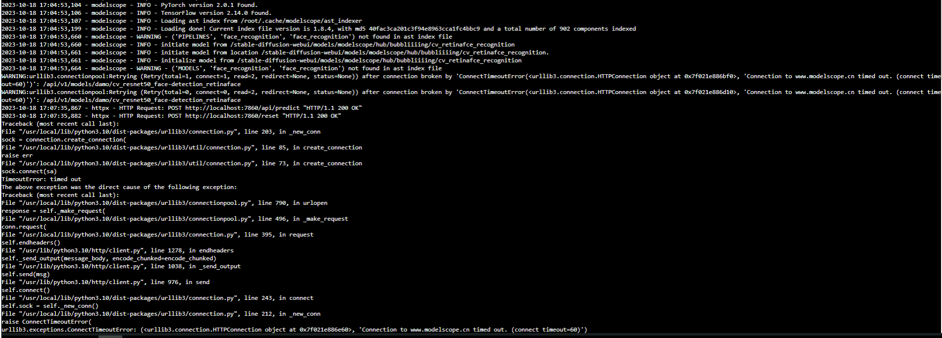 "face_recognition", model='bubbliiiing/cv_retinafce_recognition'，本地离线调用失败 · Issue #189 · aigc ...