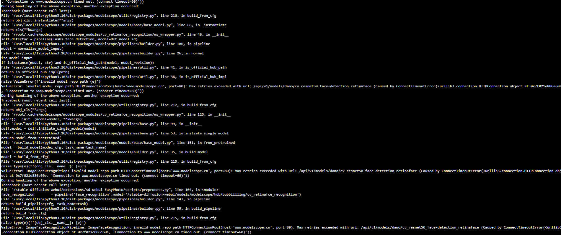 "face_recognition", model='bubbliiiing/cv_retinafce_recognition'，本地离线调用失败 · Issue #189 · aigc ...